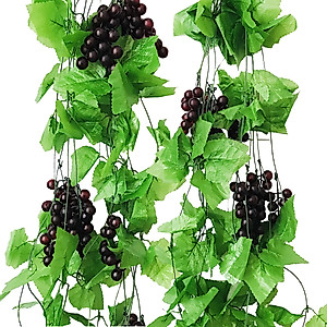 Woohome Artificial Greenery Chain Grapes, 8FT 10 Pack Grapes Vines Leaves Foliage Simulation Fruits for Garden Wedding Garland Home Room Outside Decoration