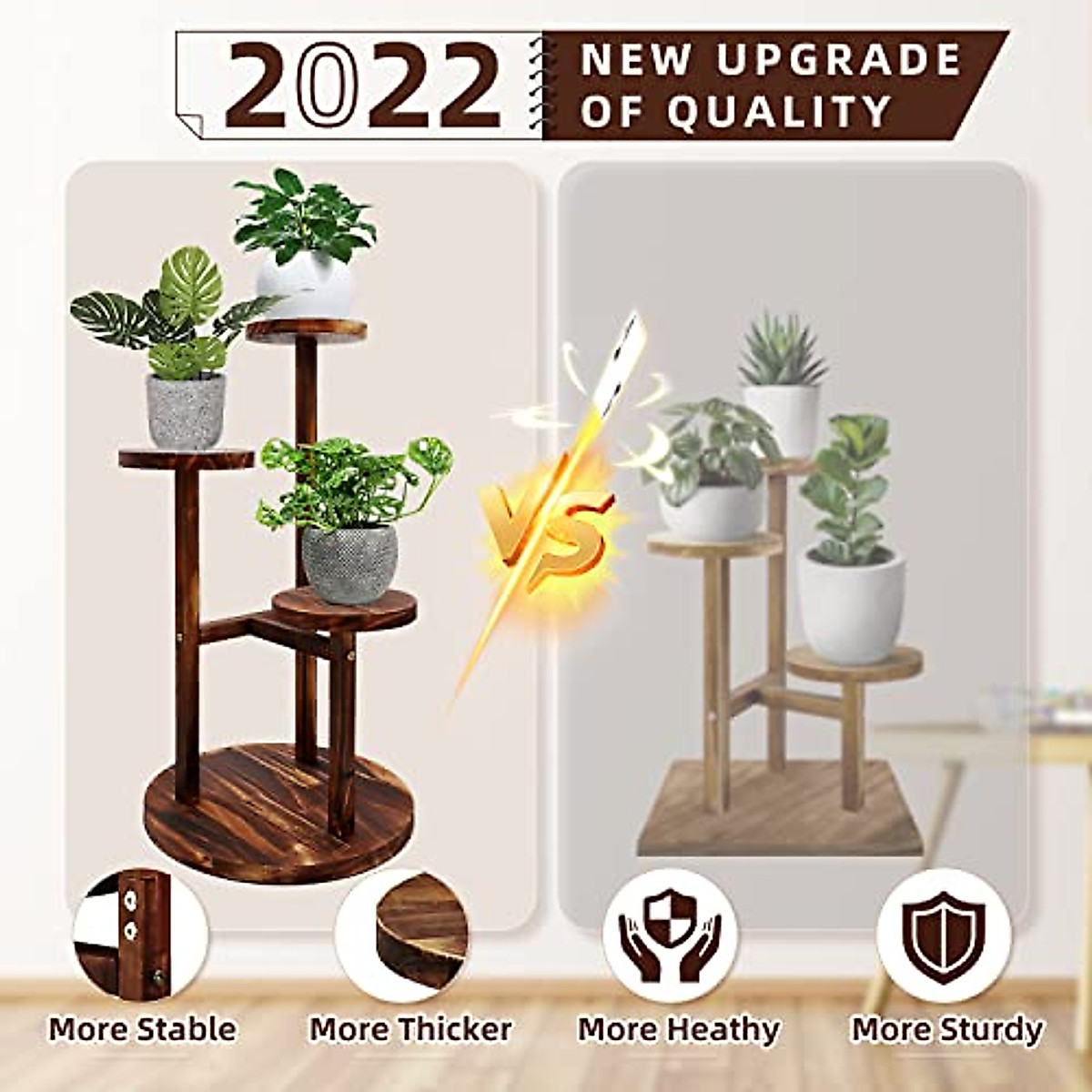 Myuilor Plant Stand, Wood Corner Plant Shelf for Indoor Multiple Plants ...