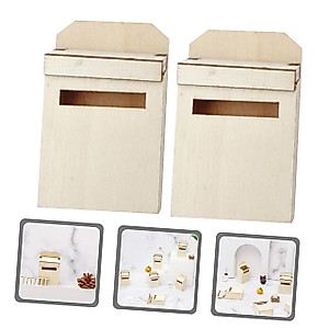 Gogogmee 2pcs Mini House Mailbox Decor Wood Beige Mini Mailbox Decor Tiny Mailbox Decor Mini House Furniture Model
