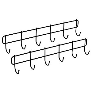 uxcell Wall Hooks Racks, No Drilling Wall Mounted Hook Rail Wall Hangers with 6 Hooks for Hanging Bedroom Bathroom Black 2Pcs