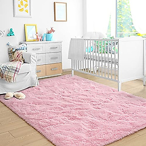 Ultra Soft Pink Rugs for Bedroom 4x6 Feet, Fluffy Shag Area Rugs for Living Room, Large Comfy Furry Rug for Girls Kids Baby Room Decor, Non Slip Nursery Rug Modern Indoor Fuzzy Floor Carpet