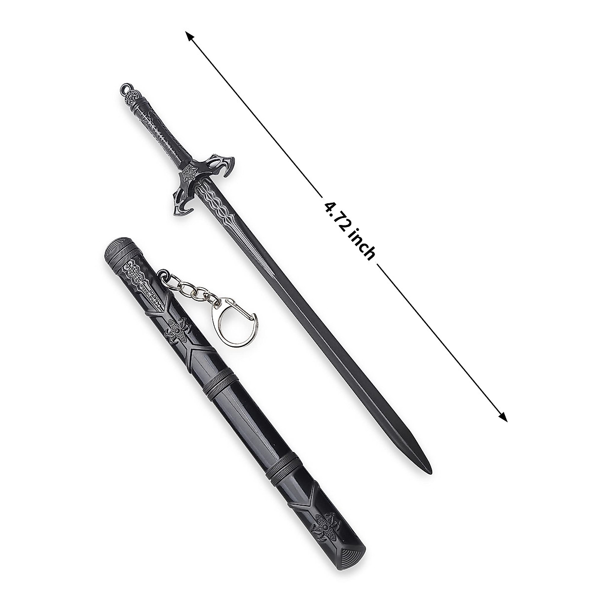 FFYGYZ Chinese Ancient JIAN Sword Keychain Key Ring Chains Chinese Style Weapon Metal Model Key Chain Sword Shaped Letter Parcel Opener Gift Action Figure Arts Free Sword Stand(Black&Gray)