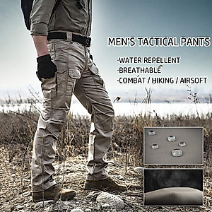 NAVEKULL Men's Outdoor Tactical Pants Rip Stop Lightweight Waterproof Military Combat Cargo Work Hiking Pants Dark Grey