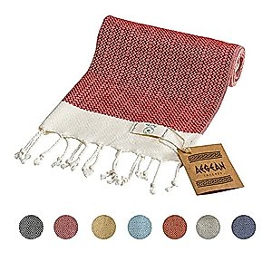 Aegean Concept Turkish Hand Towels Set of 2 | 100% Cotton, 18 x 41 Inches | Decorative Bathroom Peshtemal Towel for Hand, Face, Hair, Gym, Yoga, Tea, Dishcloth, Kitchen and Bath -Red
