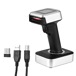 2D 1D QR Barcode Scanner with Screen Display with Charging Base 3 in 1 BT & 2.4GHz Wireless & Wired Connection 1.8 inch TFT Color LCD Screen Compatible with Windows Android Linux for Supermarket
