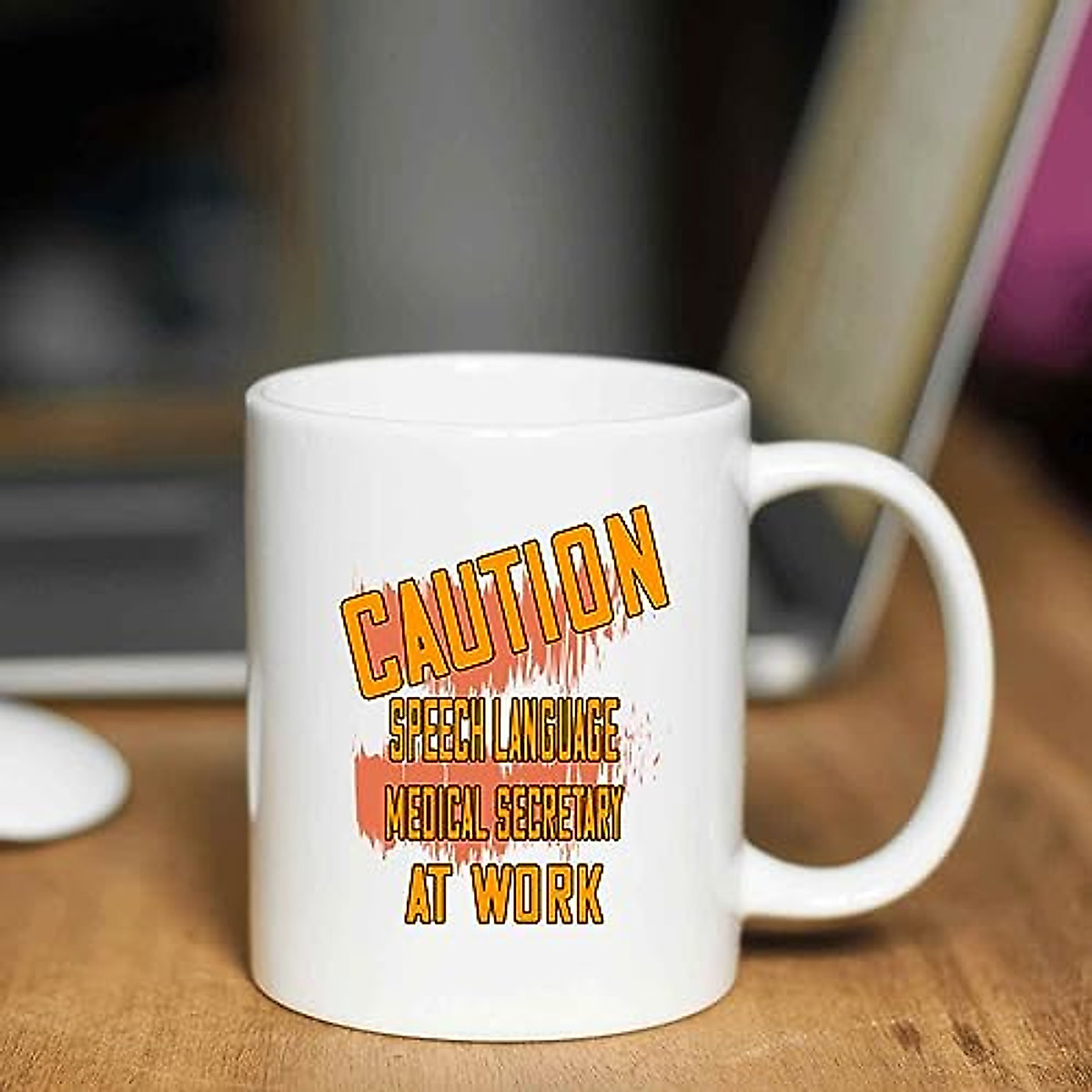 Humorous Gift for Speech Language Medical Secretaries, Perfect for Halloween, Birthday or Christmas - Caution Speech Language Medical Secretary At Work Funny Quote on 11 Oz White Ceramic Coffee Mug