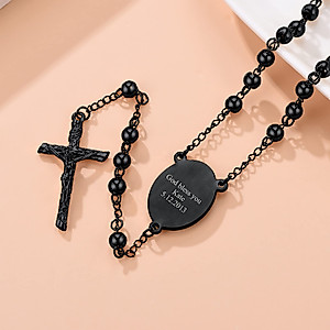 Custom4U Custom Rosary with Picture & Name Personalized Rosary Beads Catholic for Women Photo Pendant Cross Necklace Chain Customized Memorial Religious Jewelry for Women Men