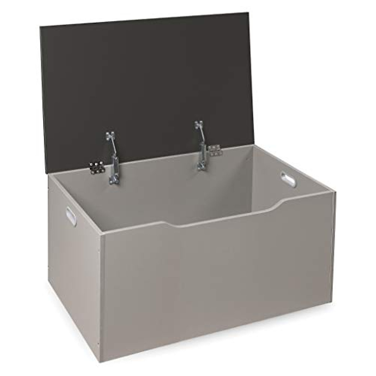 Badger Basket Flat-Top Toy Storage Chest in Grey with Charcoal Lid– Spacious, Safe Toy Box with Dual Safety Hinges and Anti-Pinch Slot