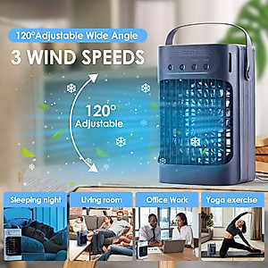 TAKSHO Portable Air Conditioner 3 Cold Wind Speeds-3 Mist Levels, 7 Color-Changing LED Lights - 10W & 32 oz Water Tank, USB-Powered Evaporative Air Cooler Unit with 2-8 Hour Timer, Portable air cooler