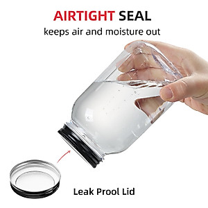 OMNISAFE 32 Ounce Clear Plastic Mason Jars With Screw On Lid, Reusable Empty Jars for Food Storage, Round BPA Free Containers for Sealing, Dry Food, Snacks, Candies, Breakage-proof, (Black - 12 Pack)