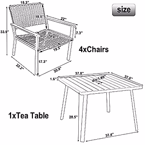 Outdoor Patio Dinning Set, PE Wicker 5-Piece Dining Table Set with Umbrella Hole and 4 Dining Chairs for Garden, Deck (Black Wicker+Black Frame)
