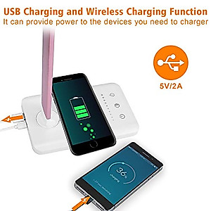 Desk Lamp with Wireless Charger, Eye-Caring LED Desk Lamps for Home Office Table, Touch Control Dimmable Reading Task Lamp, 5 Lighting Modes, USB Charging Port, Desk Light Lamp with Alarm Clock, Pink