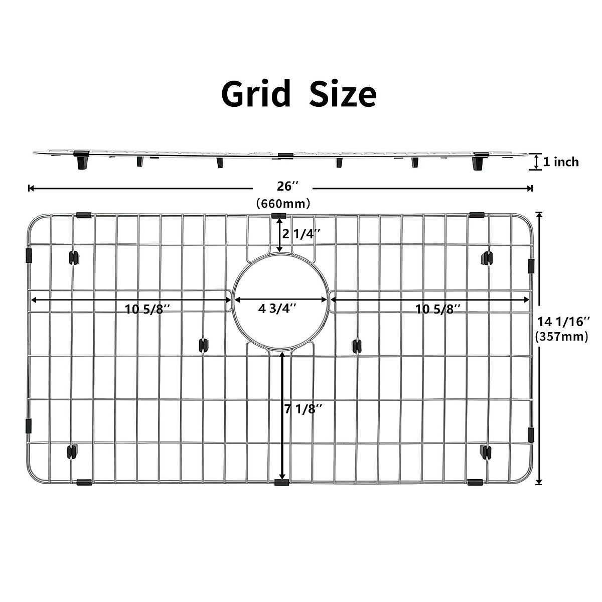 MONSINTA Stainless Steel Sink Grid and Protectors for Bottom of Kitchen Sink, 26" x 14" with Rear Drain for Single Sink Bowl