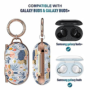 wenew Case Cover for Samsung Galaxy Buds & Galaxy Buds Plus, Protective Hard Case for Women Girls Men with Cute Patterns Clip Keychain LED Visible (Blue)