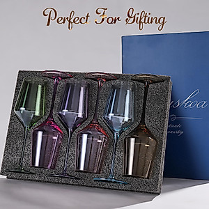 Physkoa Colored Wine Glasses Set 6-15oz Stemmed Colorful Wine Glasses with Long Stem,Multi Color Wine Glasses,Housewarming,Birthday Gifts for Women