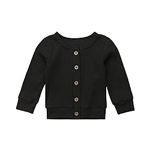 Seyurigaoka Newborn Baby Boys Girls Knit Cardigan Sweater, Infant Button-Down Cotton Sweater, Unisex Baby Clothes (Black, 3-6 Months)