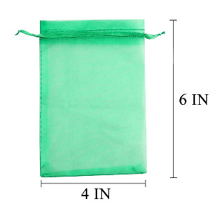 Dkrsyz Pack of 50 Gift Organza Bag Green Drawstring 4x6 Inch for Baby Shower,Christmas,Baby Boy Birthday,Party Favor,Wedding,Graduation,Hotel Room Decor Sheer Mesh Fabric Wrap Silk Sachet for Jewelry