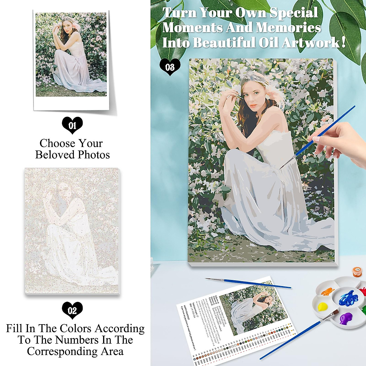 Dipopizt Personalized Paint by Numbers Kit for Adults Beginner, Customized DIY Oil Acrylic Painting by Number Kits Canvas, Custom Paintworks Artwork with Your Own Picture 12”L x 12”W