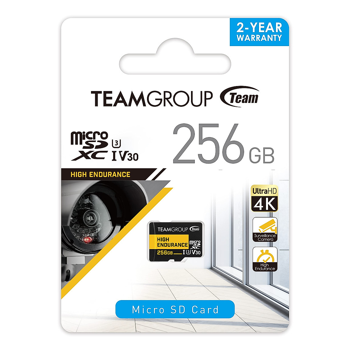 TEAMGROUP HIGH Endurance 256GB Micro SDXC UHS-I U3 V30 4K 100MB/s (Designed for Monitoring) Stable Durable Long Lasting Flash Memory Card, Support 4K & Full HD Video Recording TTUSDX256GIV3002
