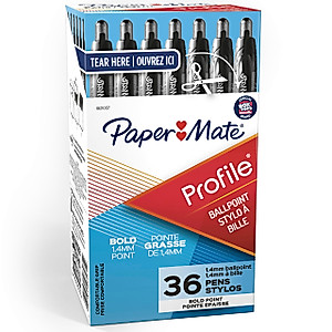Paper Mate Profile Retractable Ballpoint Pens, Bold Point (1.4mm), Black, 36 Count