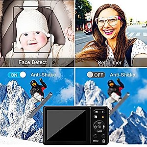 Digital Camera for Photography, 20MP Rechargeable Point and Shoot Digital Camera with 2.8" LCD 8X Digital Zoom for Kids Teens Elders（Black）