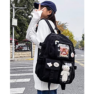 HUIHSVHA Kawaii Backpack, Aesthetic School Laptop Bag With Pin Accessories, Travel Daypack Bookbag for Teens Girls Students