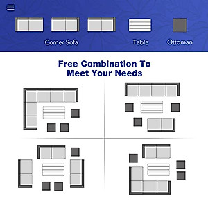 Patiorama 7 Pieces Patio Furniture Set, All Weather Grey Wicker Rattan Conversation Set, Outdoor Dining Sectional Sofa Set, w/Table Chair Ottomans, Plastic Wood Top for Garden Pool Deck-Grey Cushion