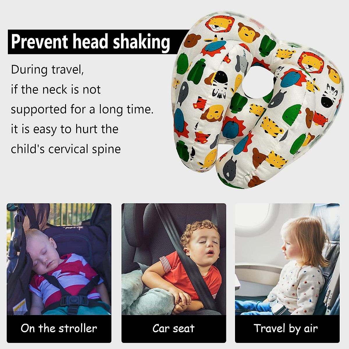 Baby Head Neck Support, 2 in 1 Banana Shape Travel Cushion for Stroller and Car Seat, Toddler Soft Organic Fabric Adjustable Head Insert