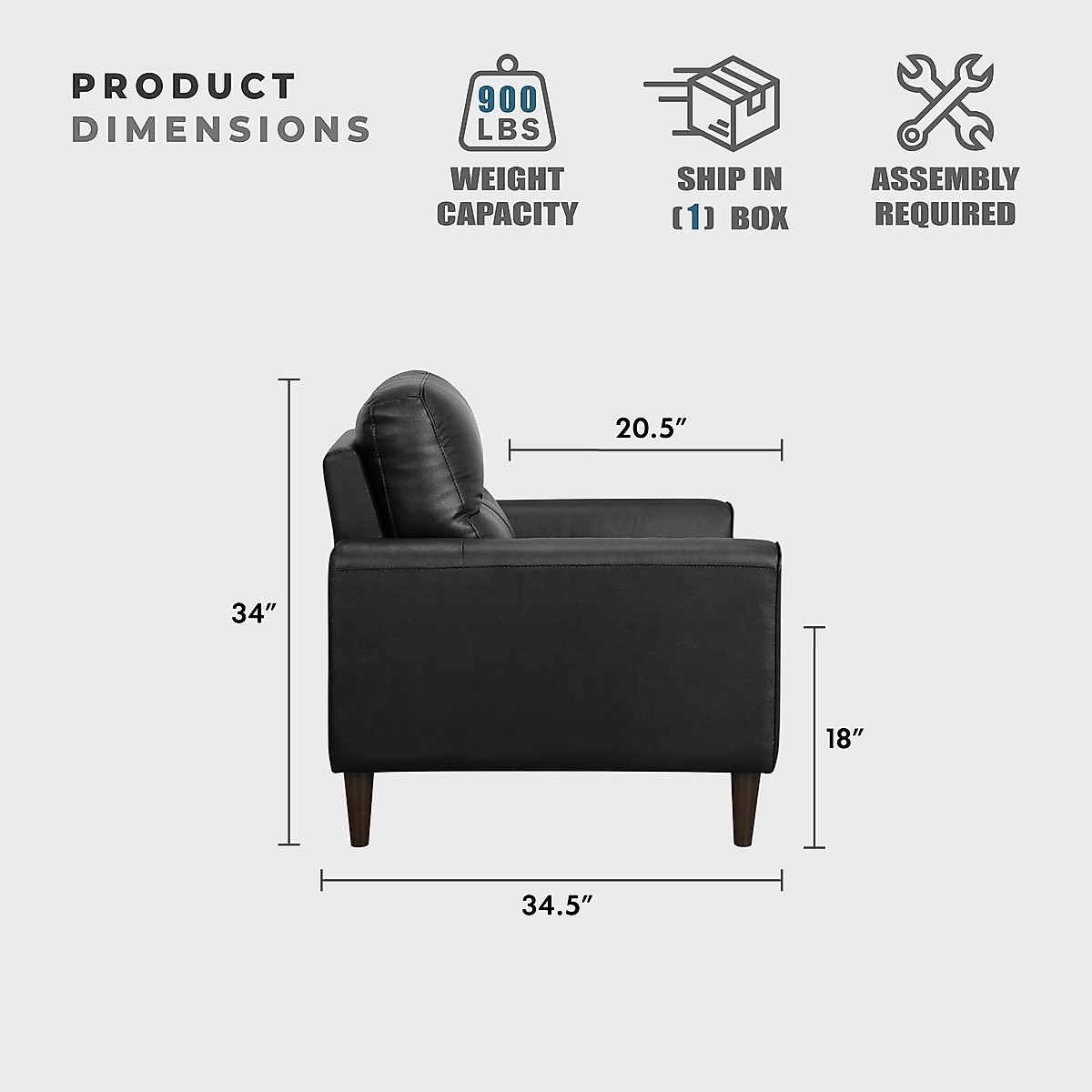 Lexicon Leather Couch Sofa, Modern Couch Sofa, Top Grain Leather Sofa, Oversized Sofa for Living Room, Bedroom, Office, Apartment, Waiting Room, 3-Seater Couches, Black