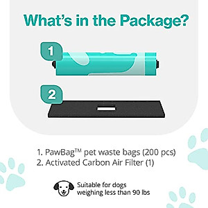 PawPail Dog Poop Bags and Air Filter Duo, Durable Leakproof & Long-Lasting Plastic Poop Bags For trash Can, 200 Piece Standard Poop Bag Roll and 1 Activated Carbon Filter
