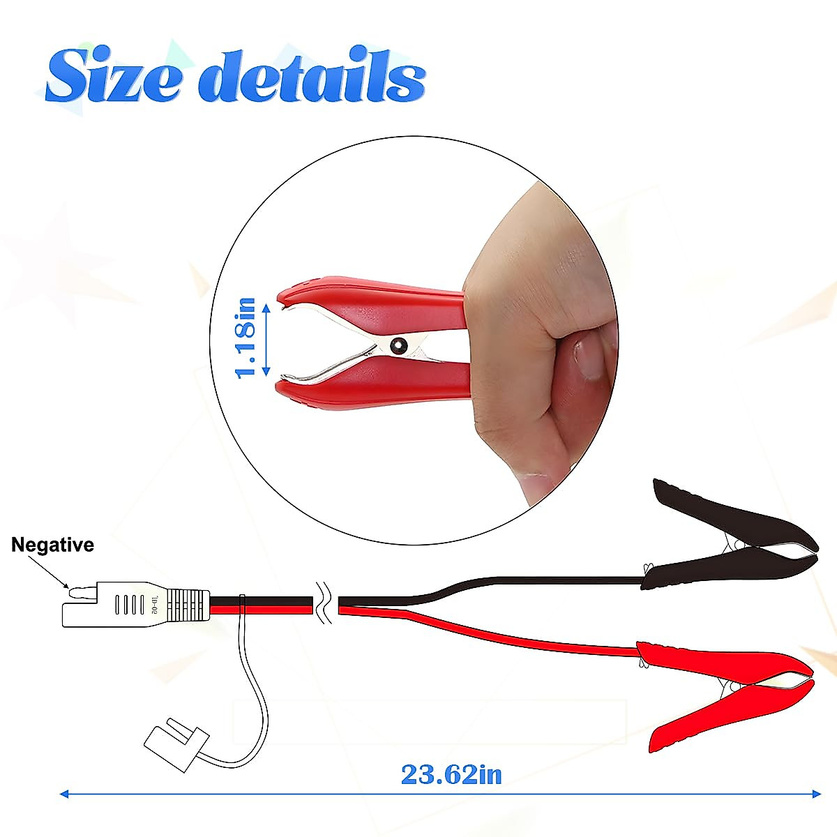 BESULEN 3.3FT 14AWG Battery Alligator Clips, Crocodile Clip to SAE Connector, Quick Release Adapter Extension Cable, Quick Disconnect Plug Socket with Battery Clamps, Compatible with Motorcycles