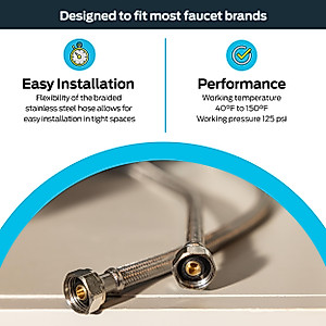 Eastman 60 inch Steel-Flex Faucet Connector, 1/2 Inch FIP x 1/2 Inch FIP, Braided Stainless Steel Faucet Supply Line, 48022