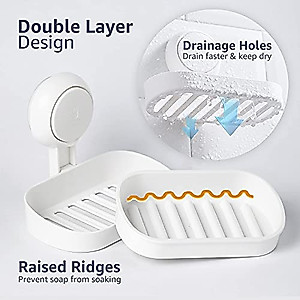 LEVERLOC Soap Holder Shower Caddy with 4 Hooks for Shower Suction Cup Wall Mounted NO-Drilling Removable Waterproof Strong Vacuum Suction Holder for Shower Bathtub Kitchen