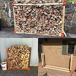 Firewood Log Storage Rack Bracket Kit with Screws Steel Fireplace Wood Storage Holder Outdoor Indoor - Adjustable to Any Length, Rust Proof, Heavy Duty (2 Brackets Kits and 2 Connectors)