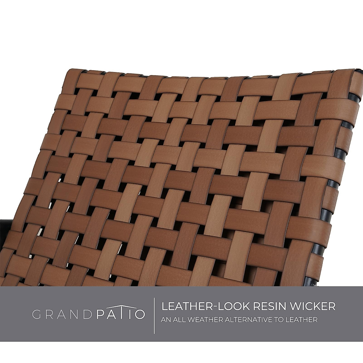 Grand patio Chairs Set of 2 Leather- Look Wicker Outdoor Chairs with Powder Coated Aluminum Frame Outdoor Bistro Set for Garden Backyard Balcony Brown