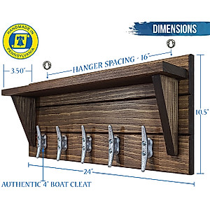 Wildwood Rustic Wall Mounted Boat Cleat Coat Rack with Shelf - Entryway Shelf Perfect Touch for Your Entryway, Kitchen, Bathroom and More