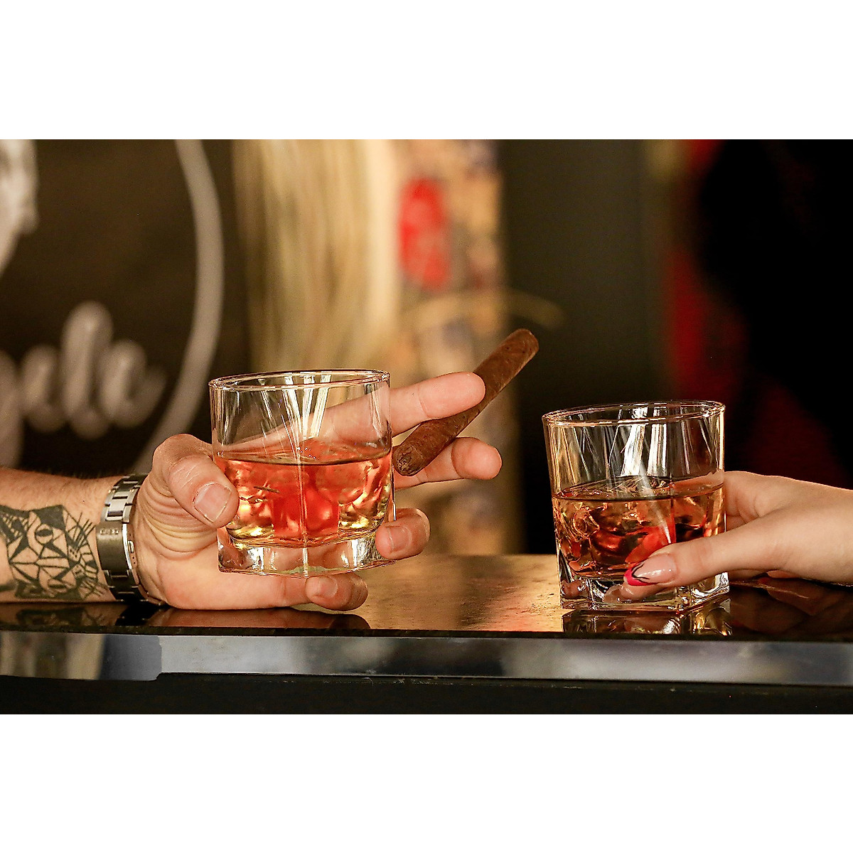 Crystal Whiskey Glasses Set of 4, Luxury Gift box set for Men, Old Fashioned 10.5 Oz Heavy Base, Bourbon Scotch Cognac Cocktail Whisky Gin Rum Liqueur Drinking Lowball Rock Tumbler Barware set