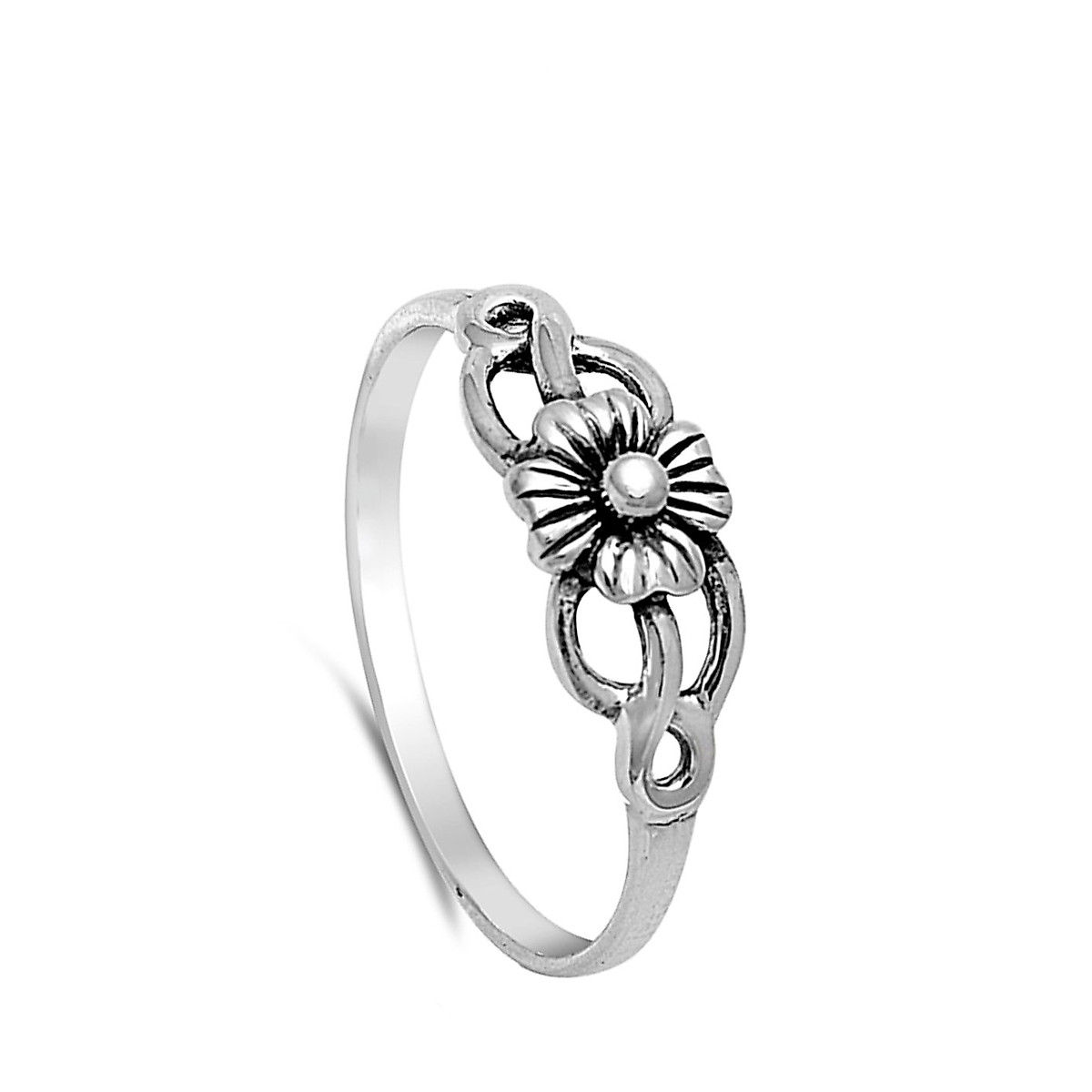 Antiqued Filigree Flower Ring Sterling Silver Hawaiian Plumeria Band Size 6