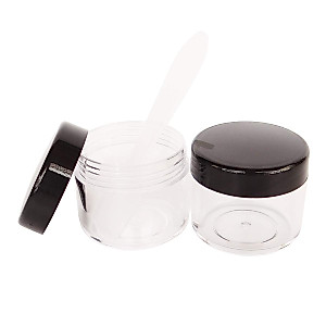 Wopanxye 12pack 20 Gram Small Clear Cosmetic Sample 20ml Empty Containers for Make-up Gifts, Eye-Shadow, Nails, Powder, Gems, Beads, Jewelry, Cream, 20g Pot Jars with Black Cap Lids, Free Spatulas