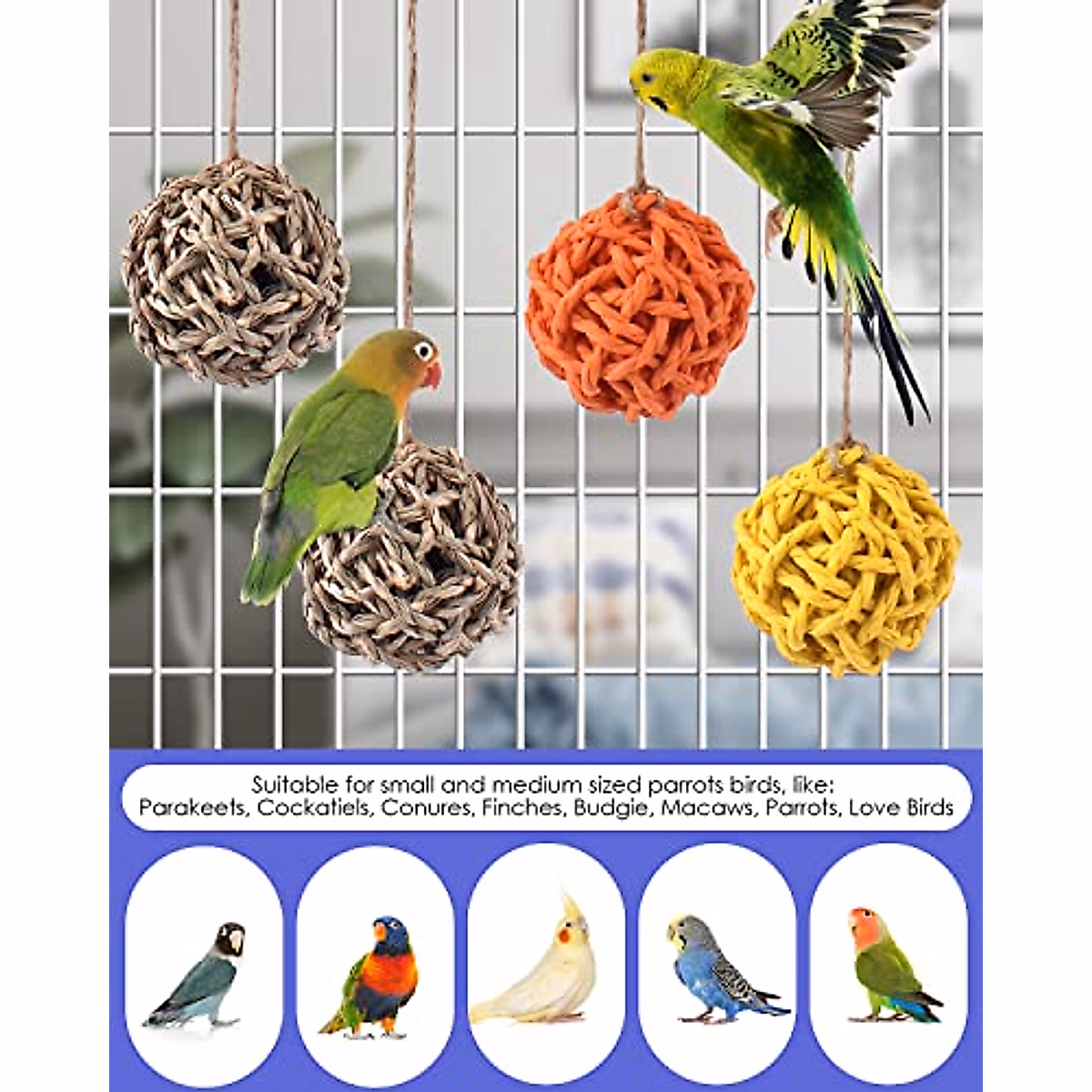 Bissap 6PCS Small Parrot Chew Toys, Sola Balls Parrot Chewing Foraging Toys Colorful Bird Foot Balls for Cockatiels Conures Cockatoos Parakeets Love Birds Small Parrot Cage Bite Toys
