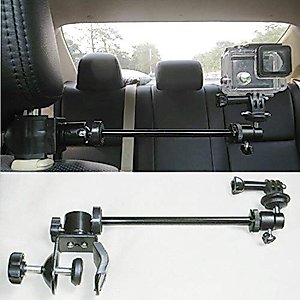 3in1 Universal Car Headrest Mount Holder for All Camcorder/Action Camera/Smartphone with Dual Adjustable Positions and 360° Rotation, for car Shooting vlogging Video Recording