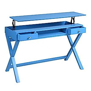 AVGVLIJ Lift Desk with 2 Drawer Storage, Computer Desk with Lift Table Top, Adjustable Height Home Study Writing Table Desk for Office, Home, Living Room (Blue)