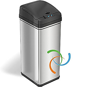 iTouchless 13 Gallon Kitchen Trash Can with AbsorbX Odor Filter System, Powered by Batteries (not Included) or Optional AC Adapter (Sold Separately), Original Stainless Steel