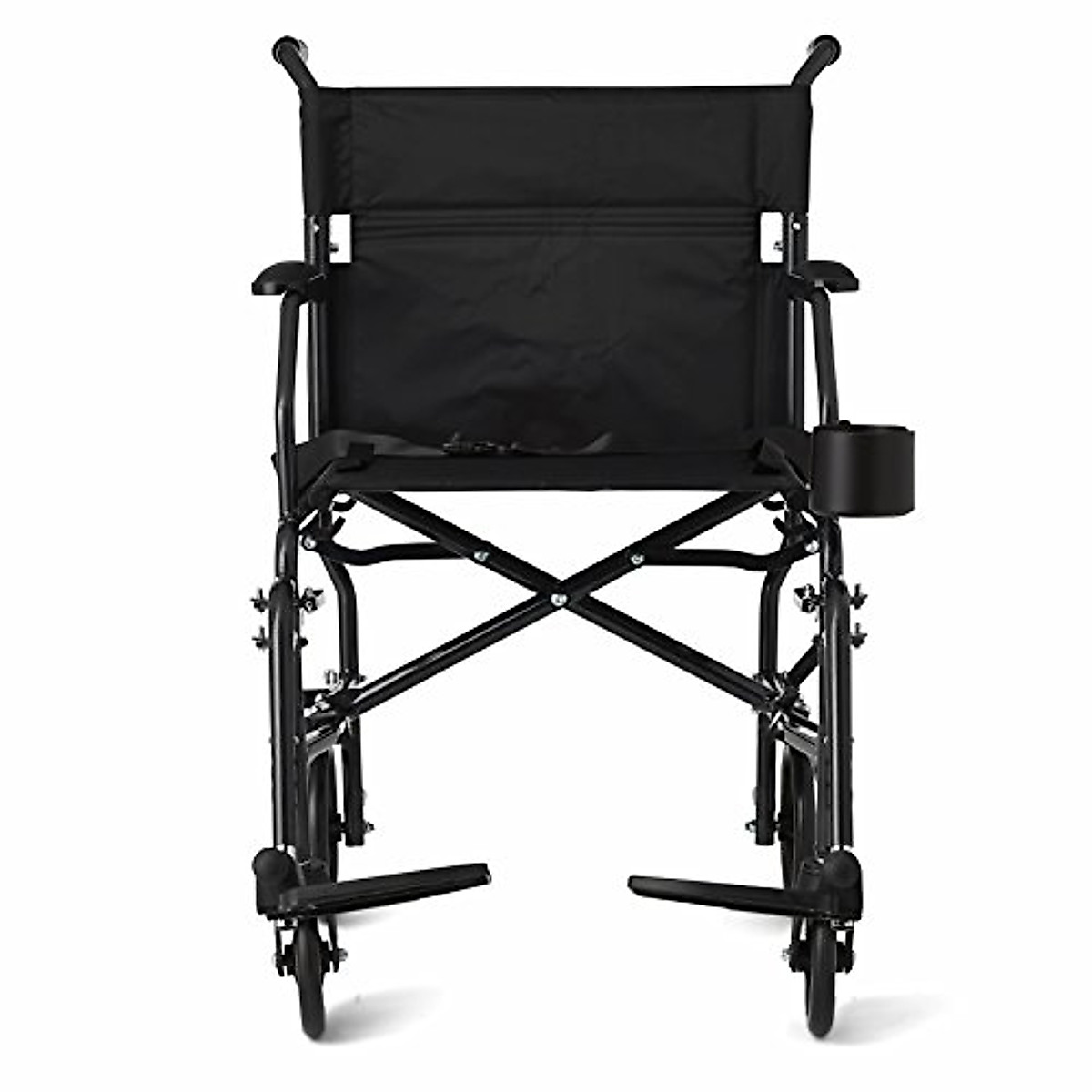Medline Ultralight Transport Wheelchair with 19” Wide Seat, Folding Transport Chair with Permanent Desk-Length Arms, Black Frame