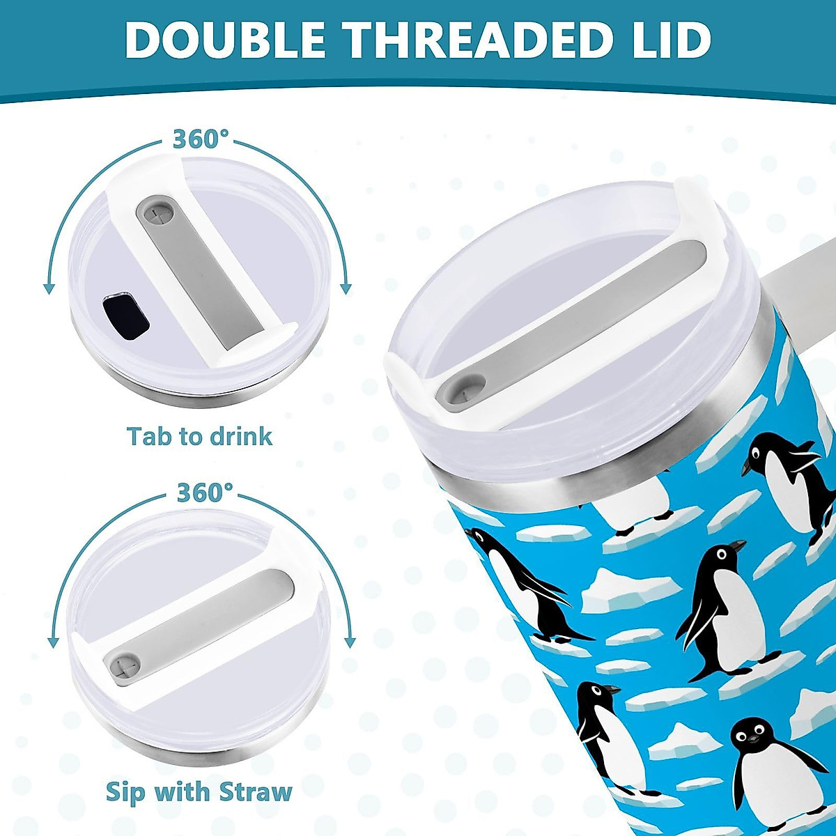ARGTILDN 40 oz Tumbler Antarctic Penguins Ice Insulated Travel Mug with Handle and Straw Lid Stainless Steel Vacuum Coffee Cup Tea Beverage Container Water Bottles for Car Sports office