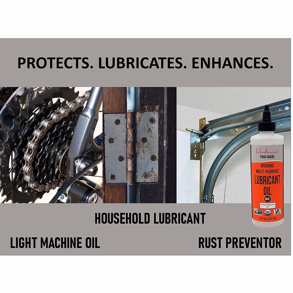 Verdana Organic Multipurpose Lubricant Oil – Food Grade Kosher, Non-GMO – NSF H1 – Light Machine Oil and Rust Corrosion Preventor Inhibitor – Household Industrial – Petroleum Free – 8 Fl Oz