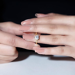 Rosec Jewels Certified Moissanite 7mm Heart Engagement Ring, D-Vs1 Quality, Moissanite Diamond Solitaire Ring - Ready To Gift, 14K Yellow Gold, Size:US 6.50