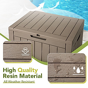 Flamaker 32 Gallon Deck Box Outdoor Waterproof Resin Storage Box with Lockable Lid Indoor Storage Bin for Patio Cushions, Toys (Brown)
