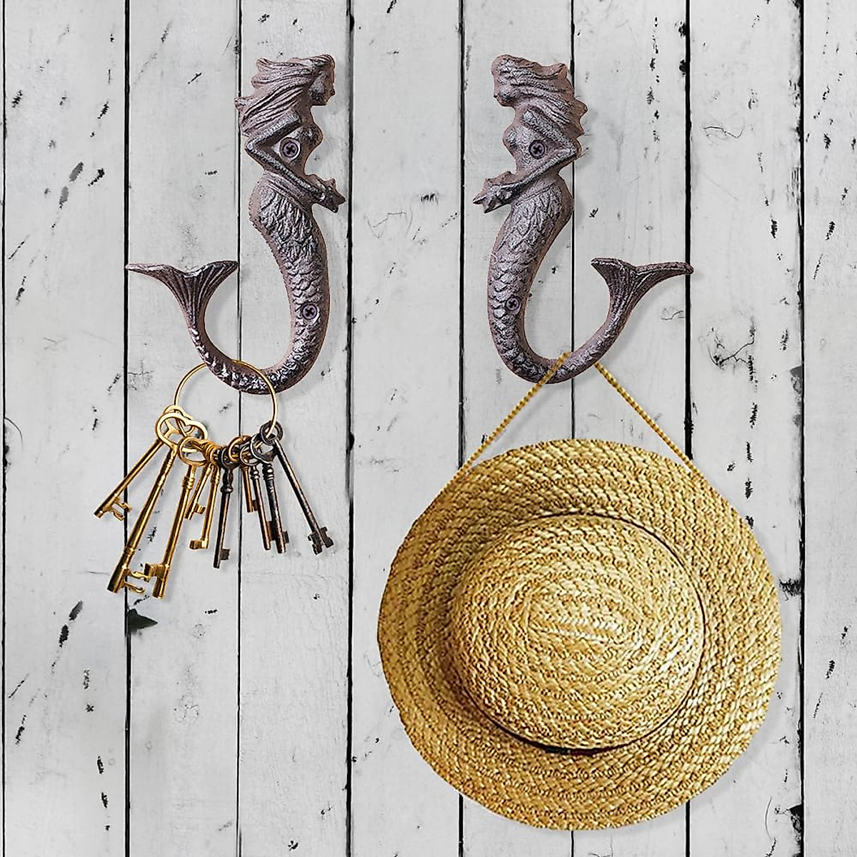 UVKDEENK 2pcs Mermaid Hooks, Wall Mounted Clothes Hooks, Heavy Duty Animal Iron Hooks, Personalized Hooks for Bathroom, Locker, Living Room, Garden, Outdoor, Park, Hallway, Office, Towel, Coat