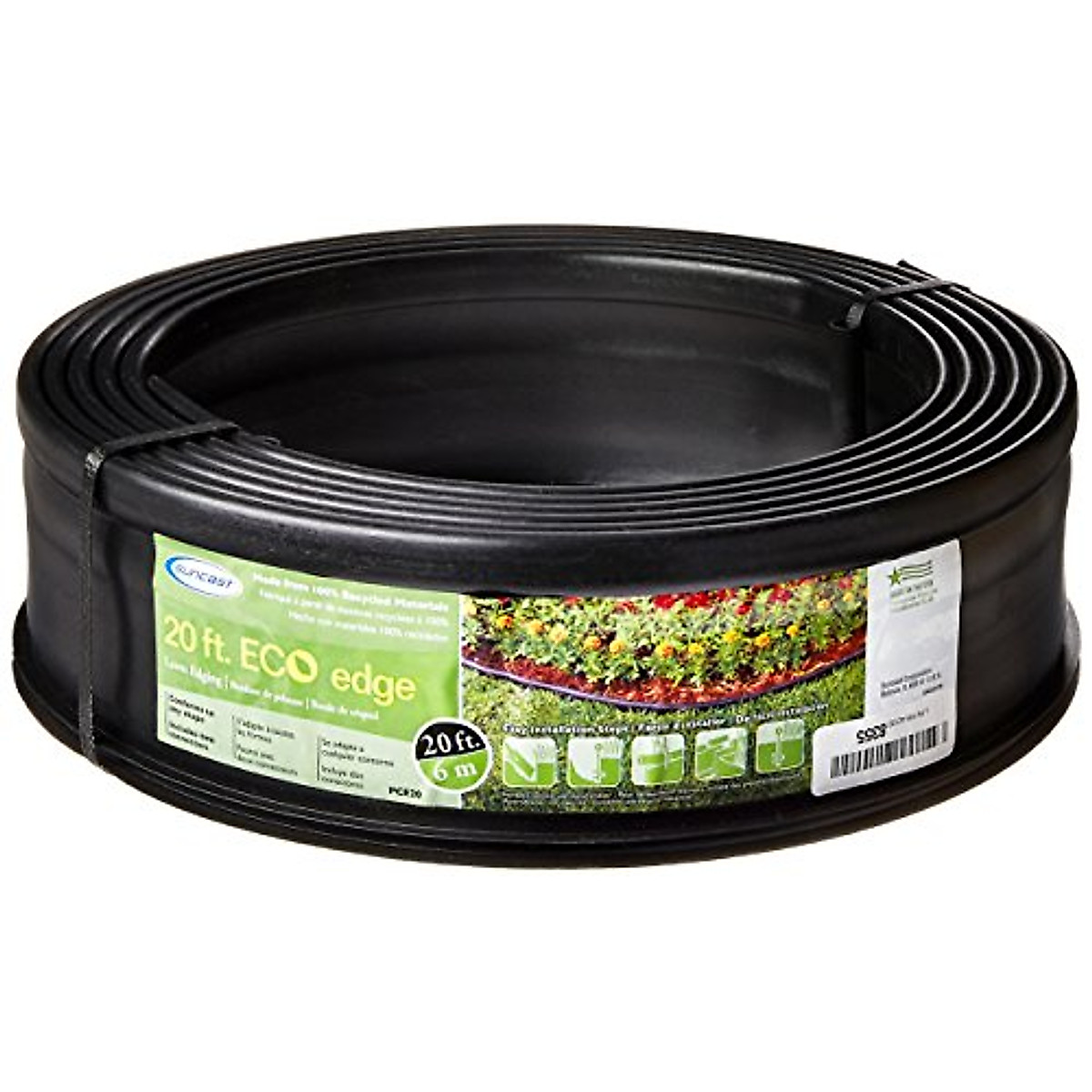 Suncast 20 ft. Plastic Landscape Edging Roll for Garden, Flower Beds, and Lawn, Black